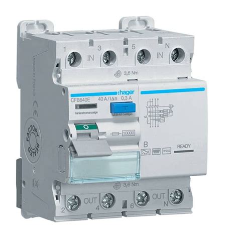 Interruttore Differenziale Magnetotermico Hager 4p 40a 300ma B 4 Moduli Cfb640e