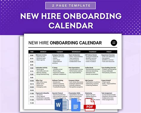 New Hire Onboarding Calendar Template Employee Onboarding Schedule