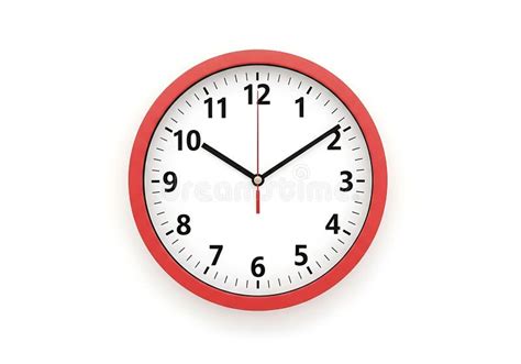 Simple Red Framed Analog Wall Clock Showing Ten Past Ten Stock