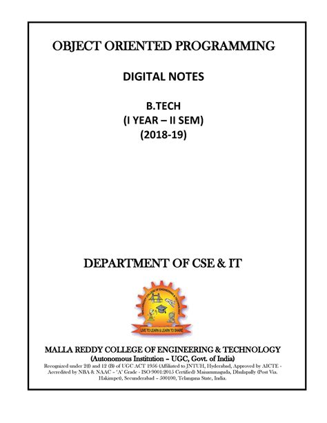 OOP Concepts In C OBJECT ORIENTED PROGRAMMING DIGITAL NOTES B I YEAR II SEM