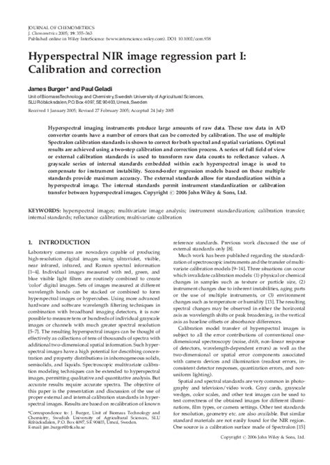 Pdf Hyperspectral Nir Image Regression Part I Calibration And Correction