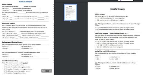 Integers Rules Cheat Sheet