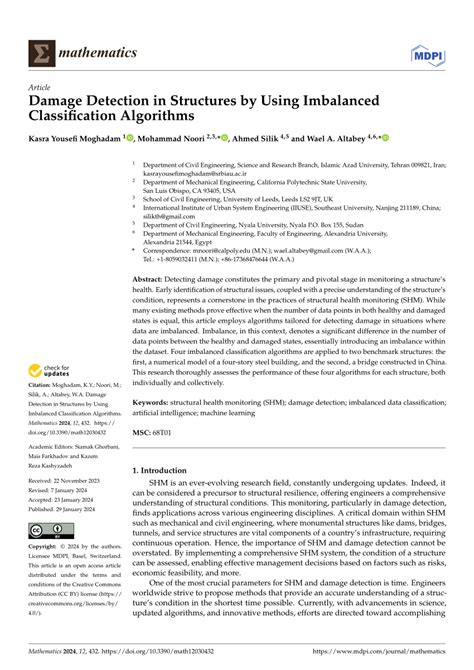 Pdf Damage Detection In Structures By Using Imbalanced Classification