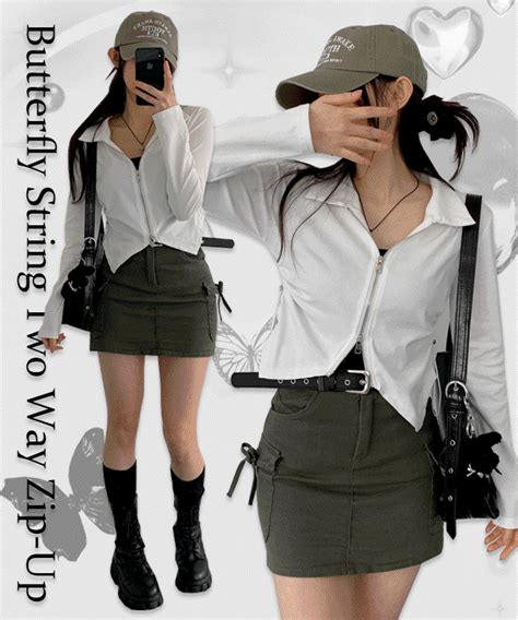 투웨이집업스판~허리잘록양옆스트링~셔링포인트 나비카라스트링투웨이집업 에이블리