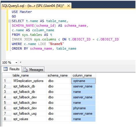 SQL SERVER QUERY TO FIND COLUMN FROM ALL TABLES OF DATABASE SQLSSRSWorld