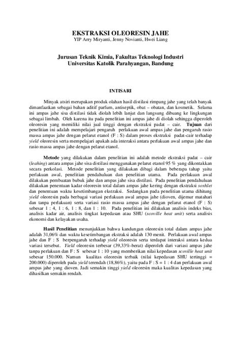Pdf Ekstraksi Oleoresin Jahe