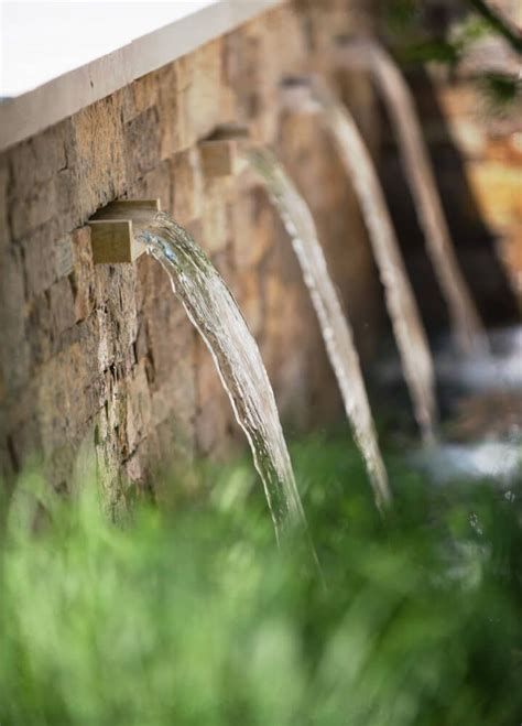 Noyac Bay Landscape Details With Water Wall Fountain Scupper Water