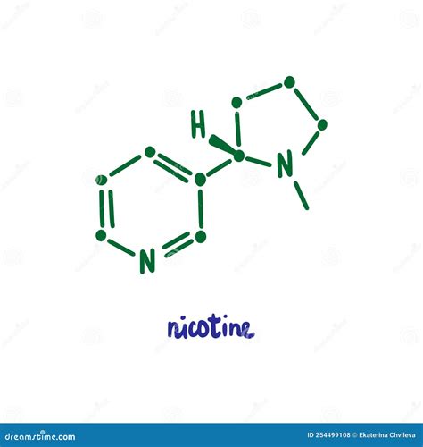 Nicotine Hand Drawn Vector Formula Chemical Structure Lettering Blue