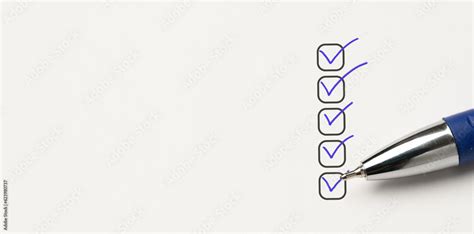 Five Checkboxes Pen Writing Check Mark On Checklist Checklist Concept Checklist Box With Blue