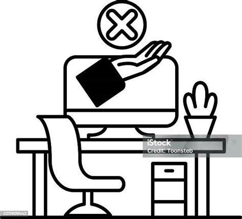 컴퓨터 모니터는 바늘로 덮여 있고 그 위에 X라고 적힌 표지판이 있습니다 개념에 대한 스톡 벡터 아트 및 기타 이미지 개념