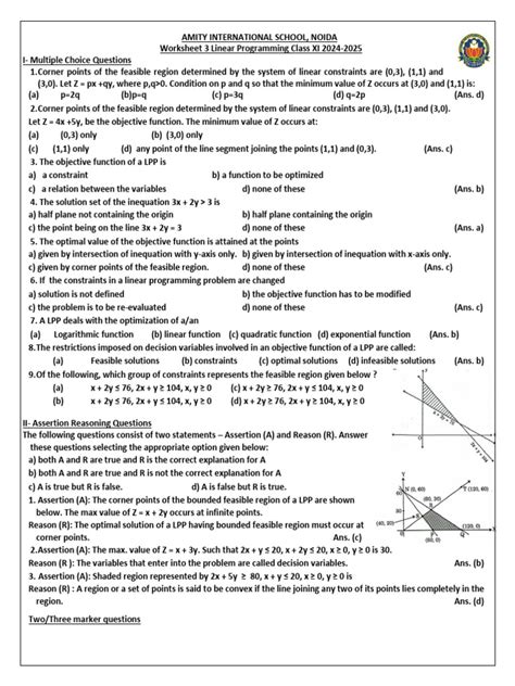 3 Lpp Class Xi 2024 25 Pdf Mathematical Optimization Linear