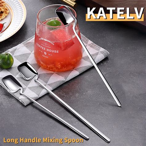 고품질 스테인레스 스틸 긴 핸들 믹싱 스푼 차 커피 아이스크림 디저트 스푼 커피 스쿠프 칵테일 바 주방 도구 Aliexpress