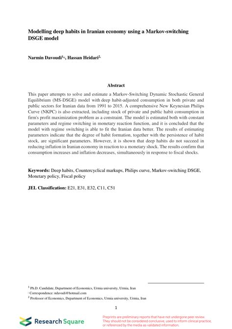 Pdf Modelling Deep Habits In Iranian Economy Using A Markov Switching