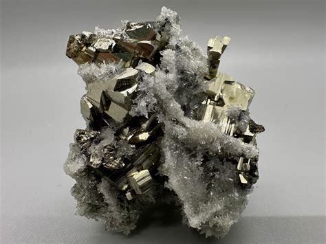 Stunning Rare Crystallisation Pyrite On Needle Quartz Natural Minerals
