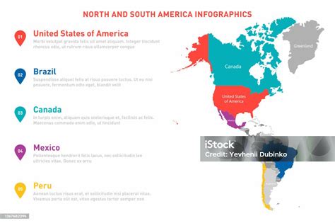 북미 및 남미지도 인포그래픽 템플릿 미국 국가 및 국경벡터 맵입니다 데이터 분석 경제 통계를 위한 비즈니스 인포그래픽 템플릿입니다 미국지도 템플릿 벡터 멕시코에 대한 스톡