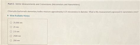 Solved Part C Metric Measurements And Conversions Chegg