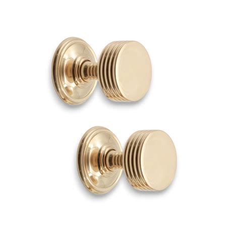 Polished Brass Ribbed Design Mortice Round Unsprung Door Knobs Interior Door Pull Handles Set