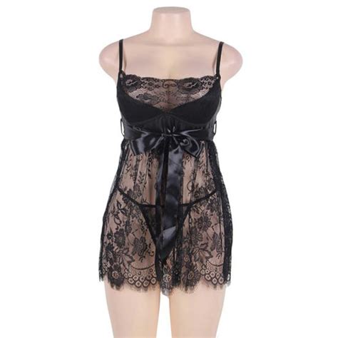 Plus Size Trendy Comfortable Women Lace Shiny Flower Sleepwear
