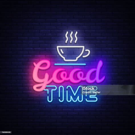 좋은 시간 네온 텍스트 벡터입니다 좋은 타임즈 네온 사인 디자인 템플릿 현대 트렌드 디자인 야간 간판 야간 밝은 광고 조명 배너