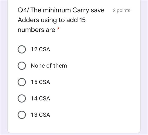 solved 2 points q4 the minimum carry save adders using to