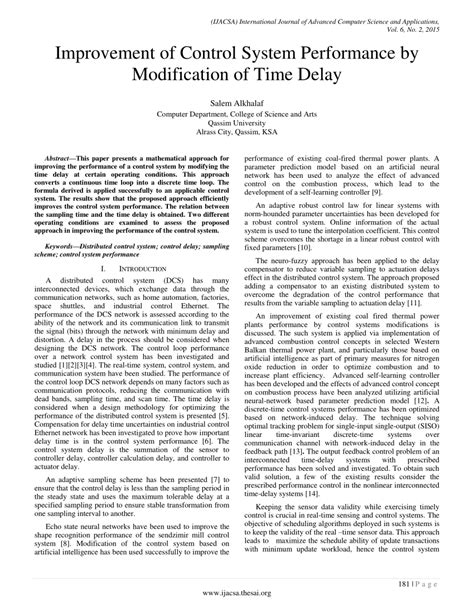 Pdf Improvement Of Control System Performance By Modification Of Time Delay
