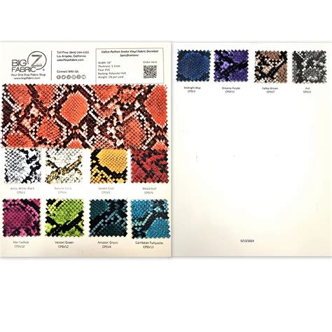 Calico Python Snake Vinyl Fabric Color Card Big Z Fabric