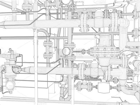 工业机械金属丝建筑结构管道工三维图形轮廓蓝色黑色化学制品钢铁