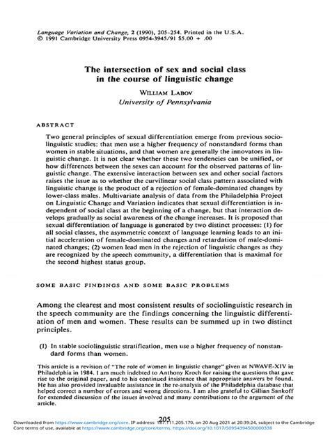 The Intersection Of Sex And Social Class In The Course Of Linguistic