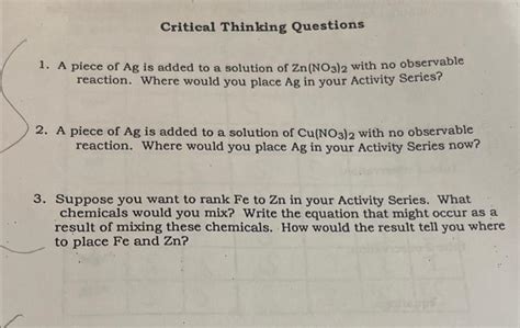 Solved A Piece Of Ag Is Added To A Solution Of Zn NO Chegg