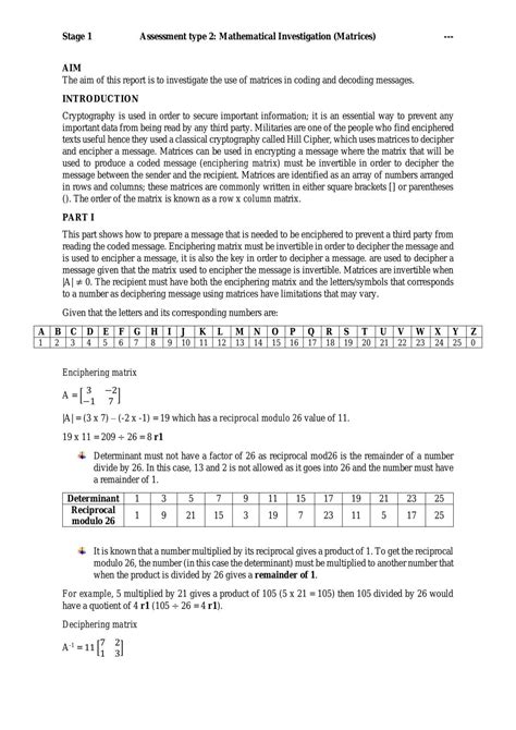 Matrix Investigation Specialist Mathematics Year 11 Sace Thinkswap