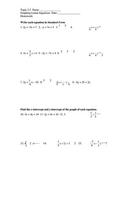Graphing Linear Equations Worksheet Printable Pdf Download