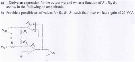 solved derive an expression for the output v o1 and v o2 as