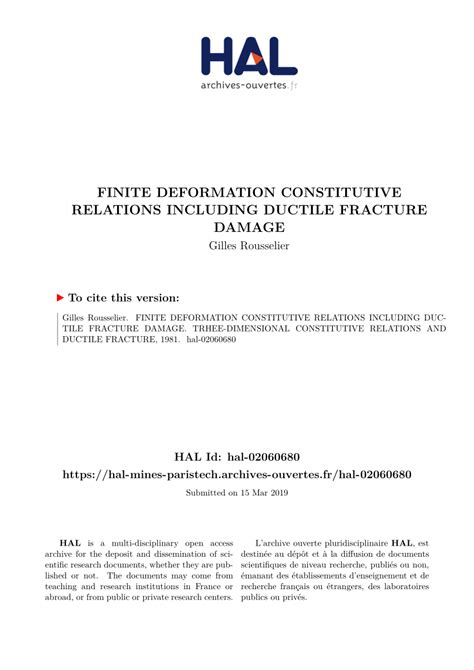 Pdf Finite Deformation Constitutive Relations Including Ductile