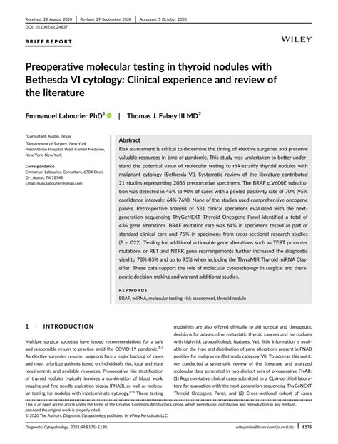 Pdf Preoperative Molecular Testing In Thyroid Nodules With Bethesda Vi Cytology Clinical