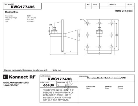 Waveguide Standard Gain Horn Antenna Wr34 21 7 33 Ghz Konnectrf