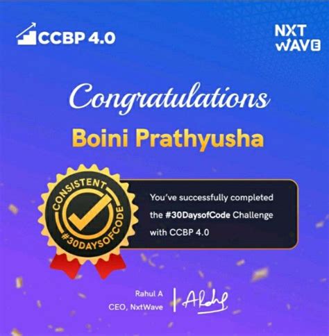 Prathyusha Boini On Linkedin 30daysofcodechallenge Rahulattuluri Nxtwave Ccbp Ccbpian Ccbp4
