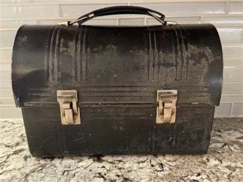 Vintage Aladdin Black Dome Metal Lunch Box Pail Coal Miners Steel