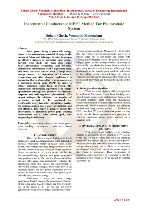 Pdf Incremental Conductance Mppt Method For Photovoltaic System