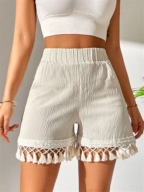 Breezaya Shorts De Talle Alto Ribete Con Fleco Moda De Mujer Bragas