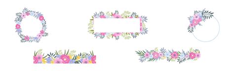 꽃 테두리와 무성한 피는 꽃의 프레임 장식 벡터 구성 세트 0명에 대한 스톡 벡터 아트 및 기타 이미지 0명 개체 그룹 개화 Istock