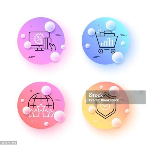 서재응 쇼핑 등급 별 및 승인 된 방패 최소 라인 아이콘 웹 응용 프로그램의 경우 인쇄 벡터 고객 참여에 대한 스톡 벡터 아트 및 기타 이미지 Istock