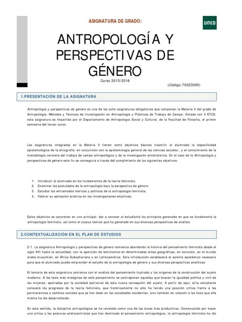 Antropologia Y Perspectivas De Genero Pdf Antropología Lectura