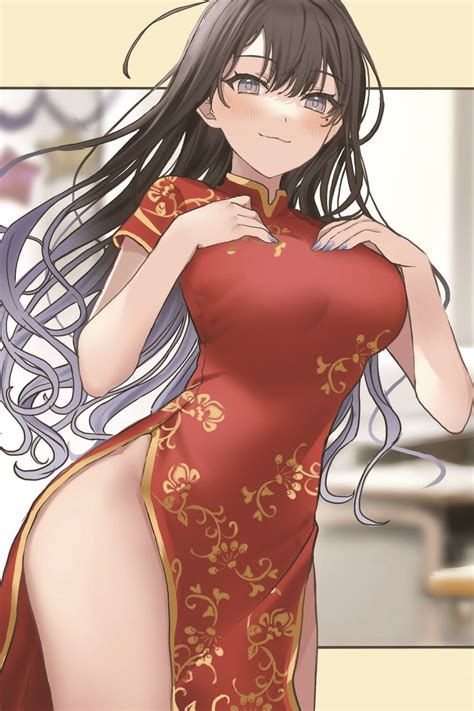 Hamu Plot Sy Sasagawa Ayano Highres Girl Black Hair Blush Breasts China Dress Chinese