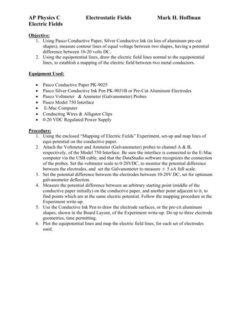 AP Physics C Electric Field Mapping Lab