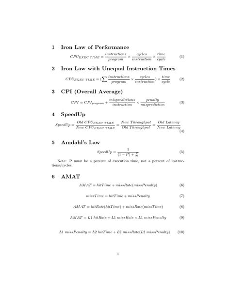 Equation Sheet High Performance Computer Architecture Pdf Central