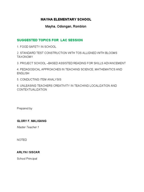 Suggested Topics For Lac Session Pdf