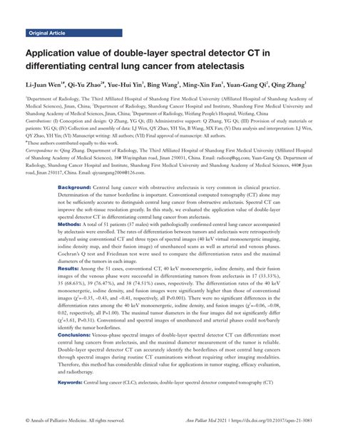 Pdf Application Value Of Double Layer Spectral Detector Ct In Differentiating Central Lung