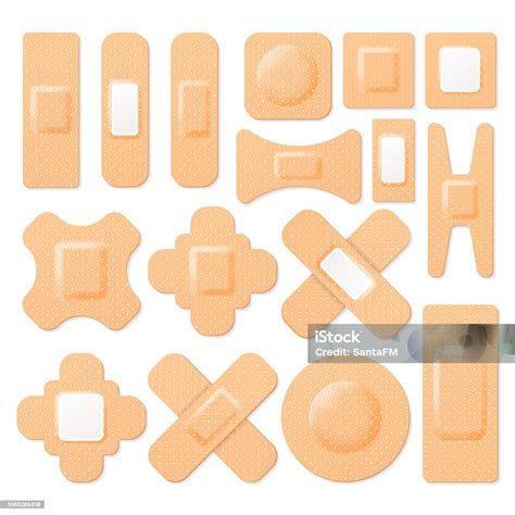 현실적인 접착제 탄성 붕대의 설정 응급 처치 밴드 석고 스트립 의료 석고의 벡터 컬렉션 1에 대한 스톡 벡터 아트 및 기타 이미지 1 개체 그룹 건강관리와 의술