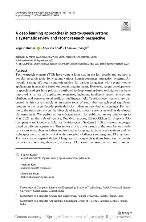 A Deep Learning Approaches In Text To Speech System A Systematic