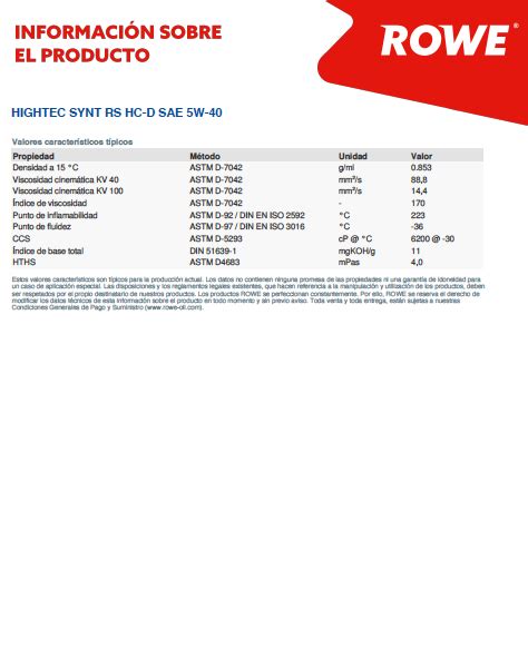 Aceite Rowe Hightec Synt Rs HC-D 5w40 (5 Lt) - Rephaus Repuestos